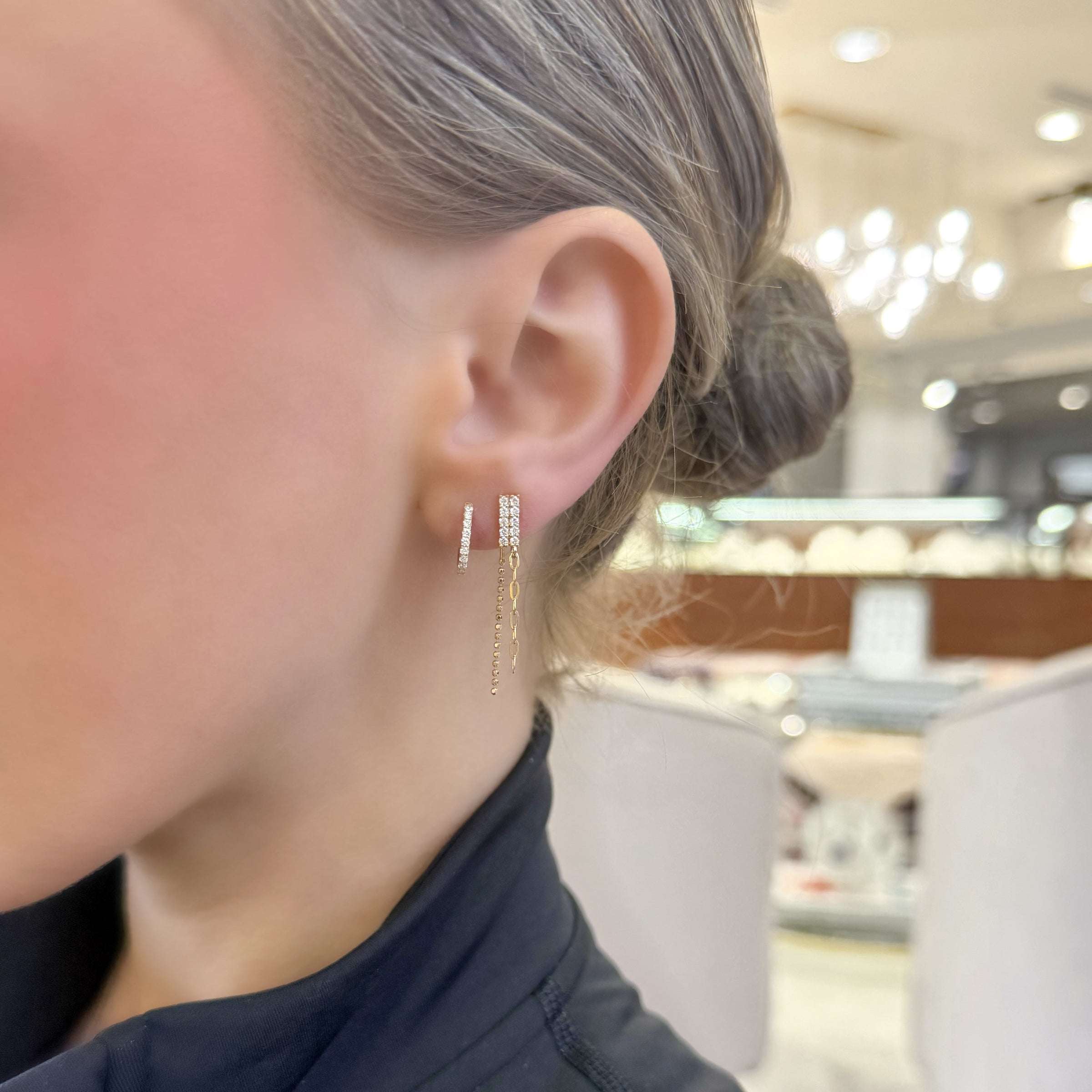 Diamond Drop Chain Earrings